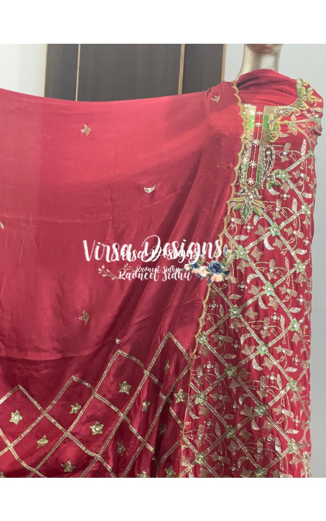 Rust Heavy Embroidery Crepe Suit - Virsa Designs
